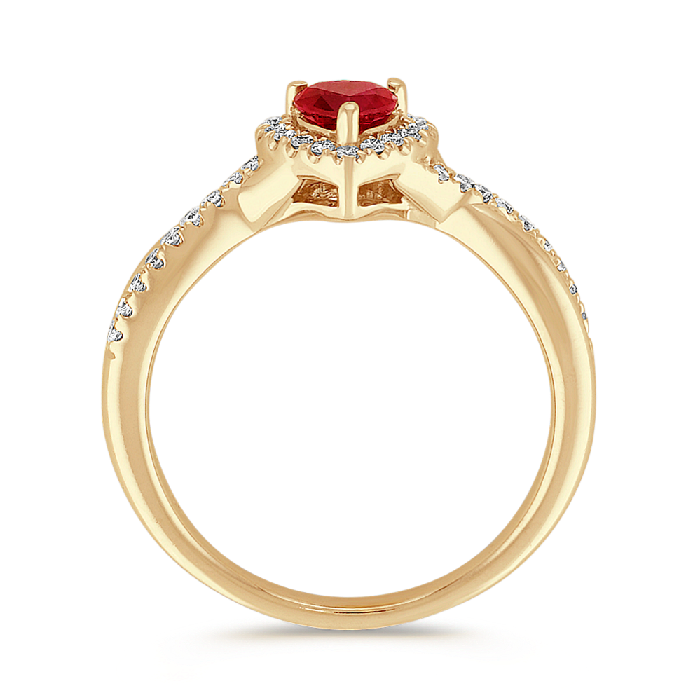 Smitten Ruby & Diamond Halo Heart Ring | Shane Co.