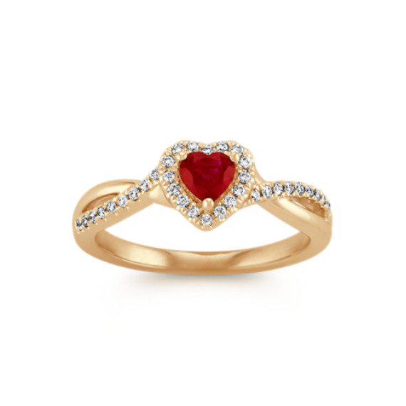 Smitten Ruby & Diamond Halo Heart Ring | Shane Co.