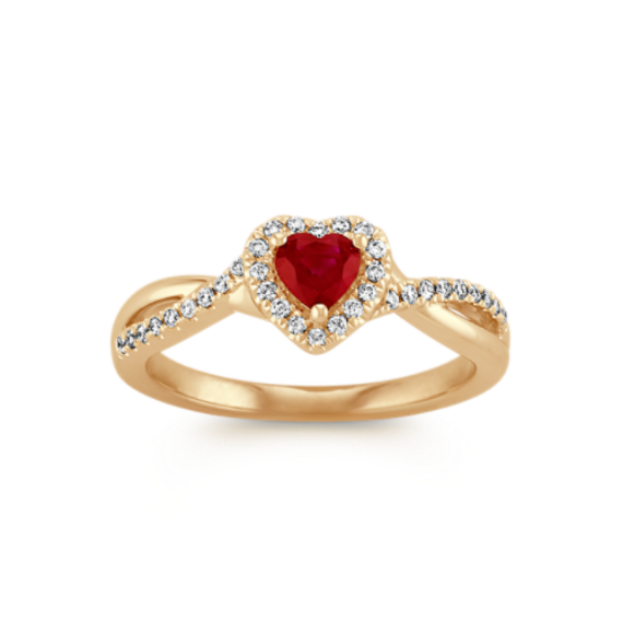 Smitten Ruby & Diamond Halo Heart Ring | Shane Co.