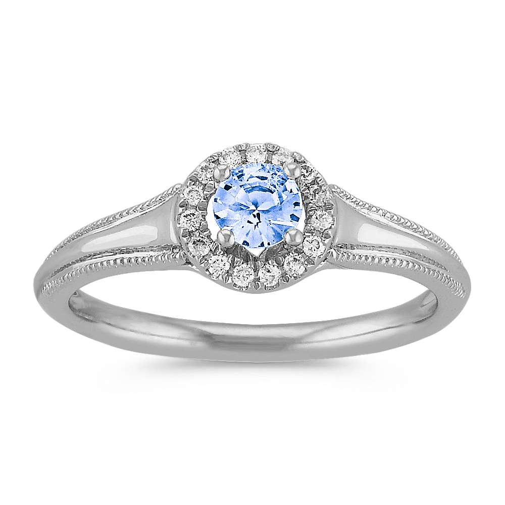 Ice Blue Sapphire and Diamond Halo Fashion Ring in Sterling Silver ...