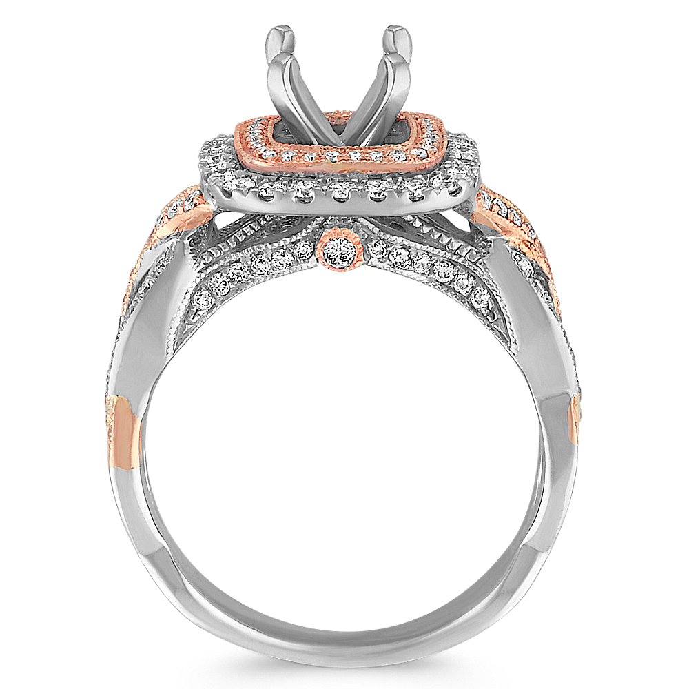 Infinity Double Halo Diamond Engagement Ring in White and Rose Gold ...