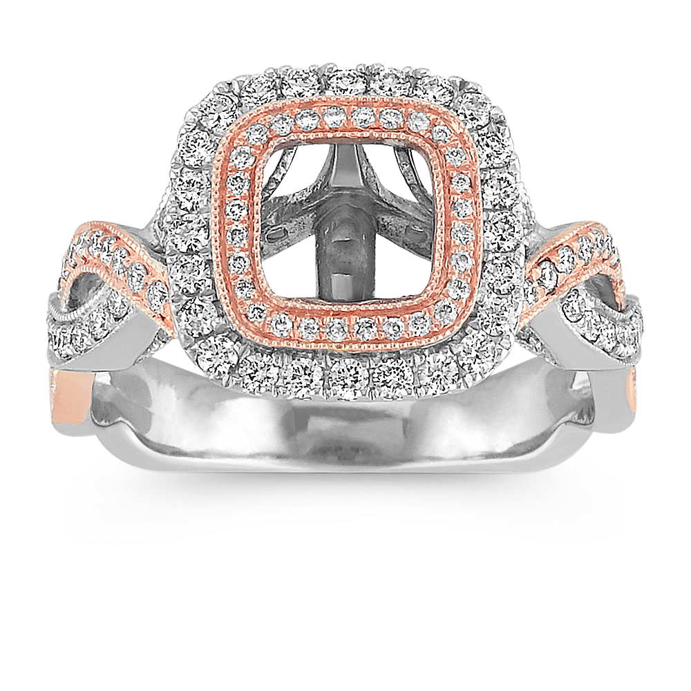 Infinity Double Halo Diamond Engagement Ring in White and Rose Gold ...