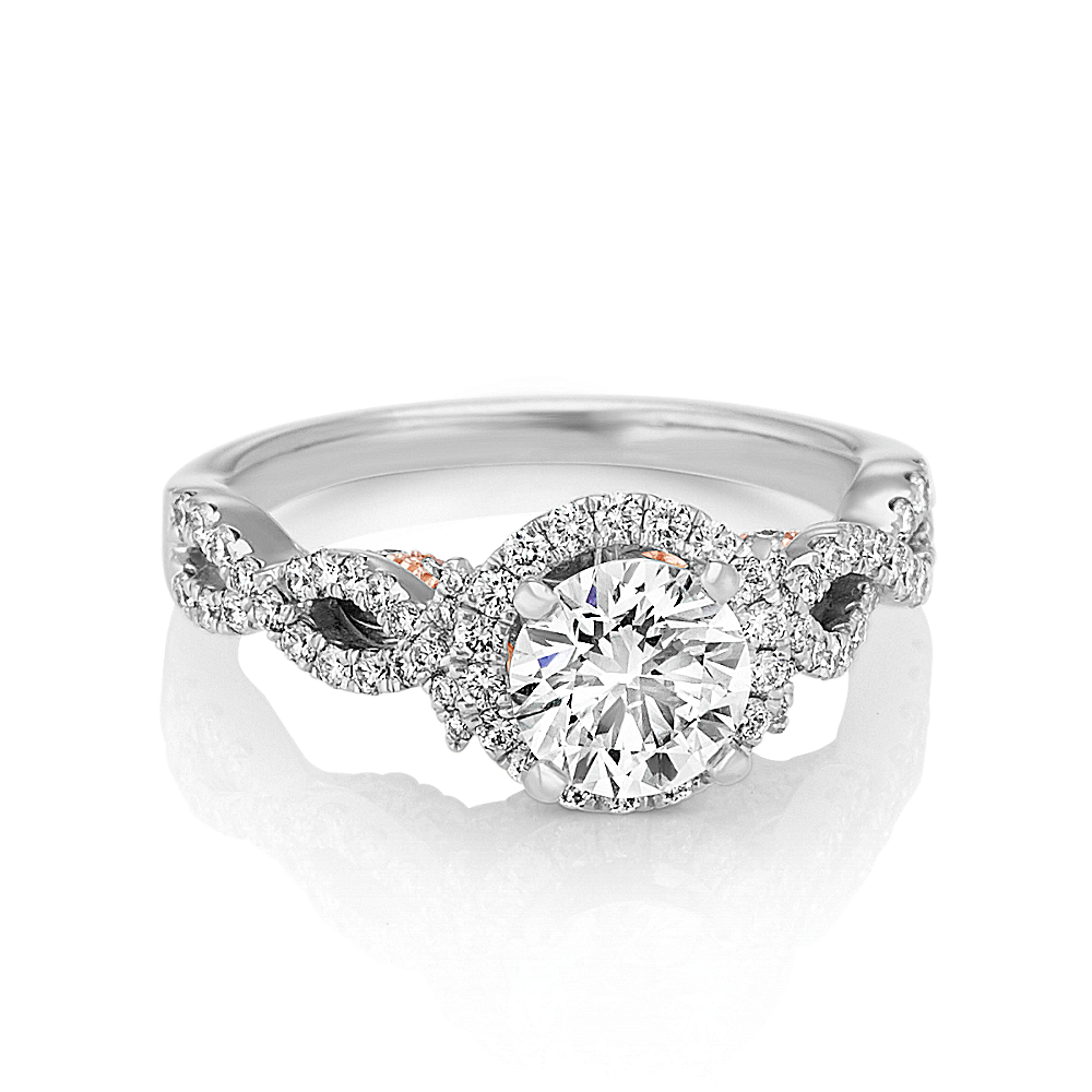 Infinity Halo Diamond Engagement Ring in White and Rose Gold | Shane Co.