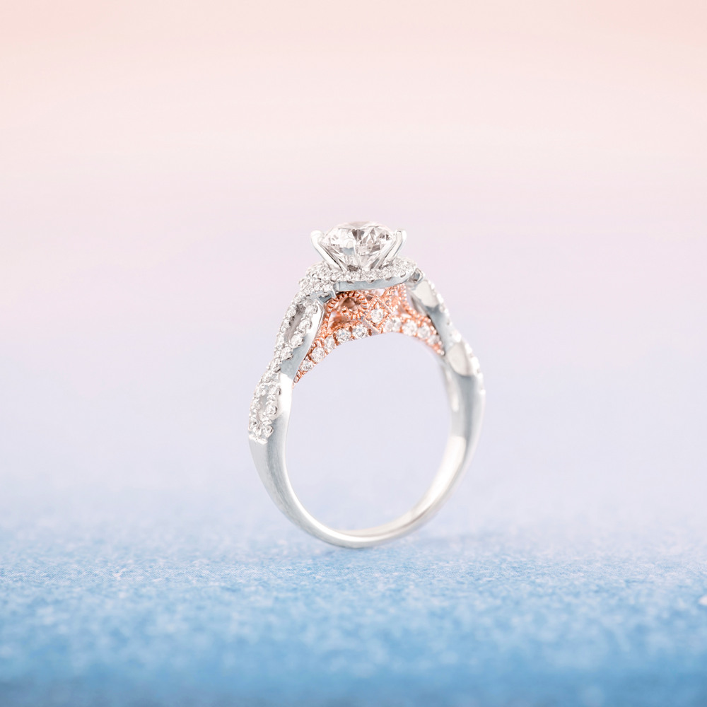 Infinity Halo Diamond Engagement Ring in White and Rose Gold | Shane Co.