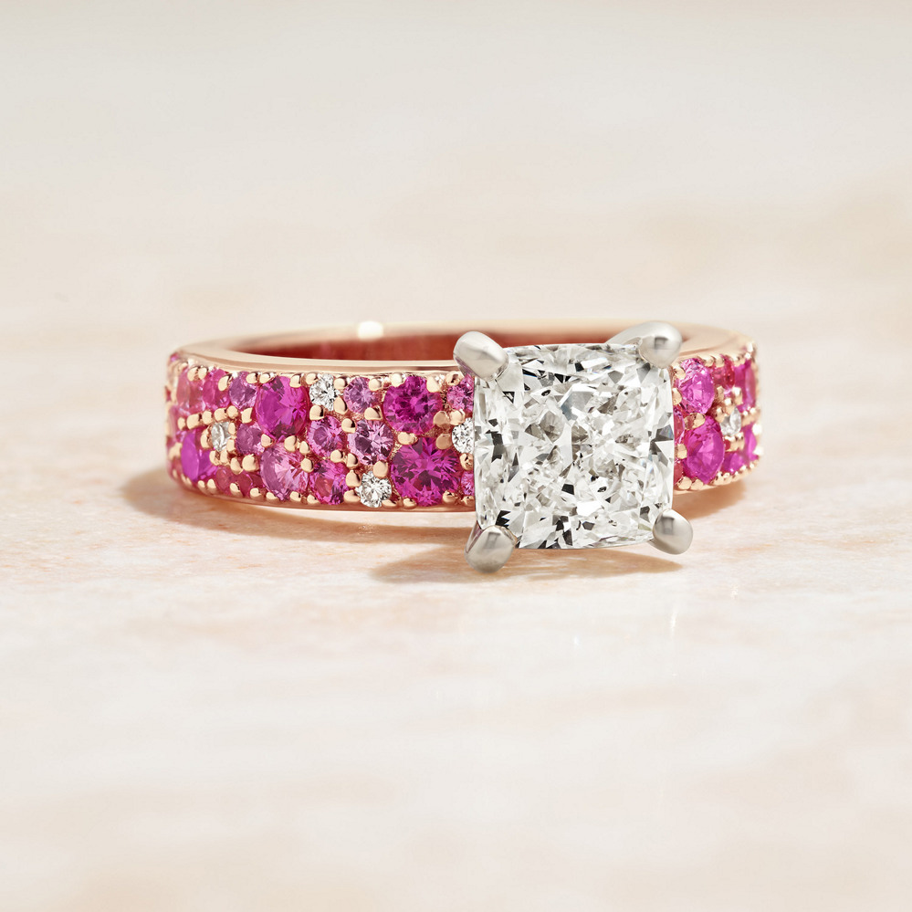 Mosaic Pink Sapphire & Diamond Engagement Ring | Shane Co.