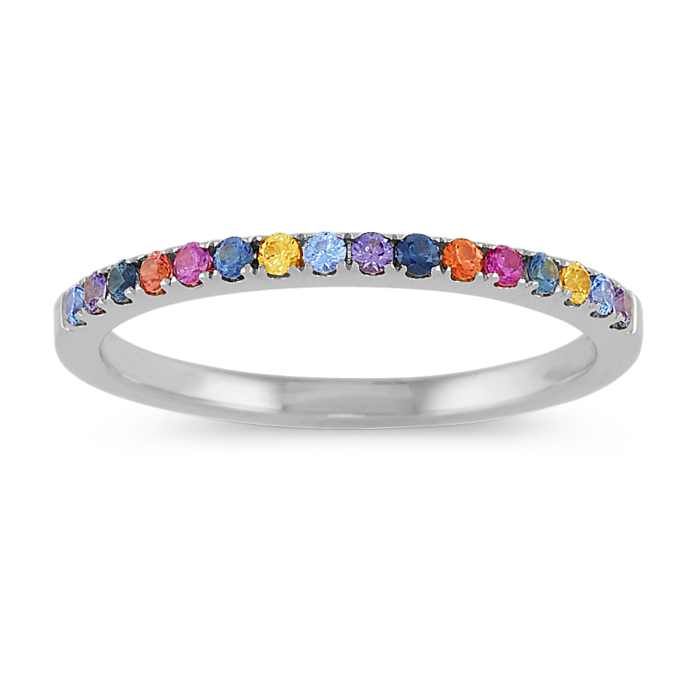 Multi-Colored Sapphire Rainbow Ring in 14k White Gold | Shane Co.