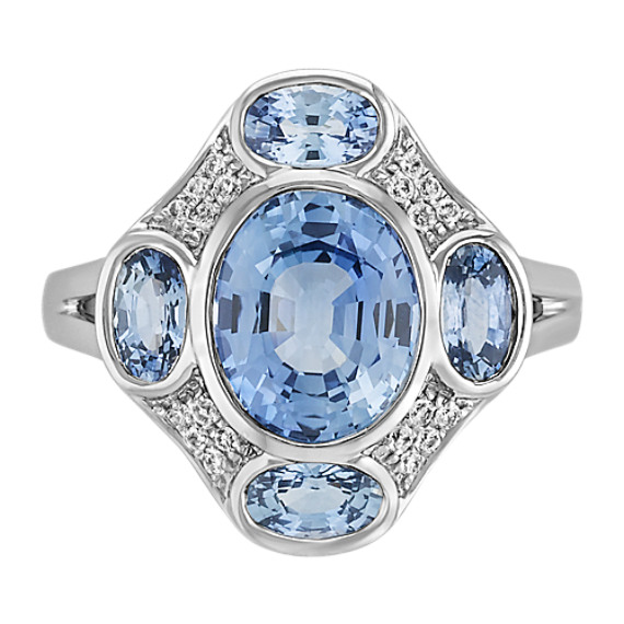 Multiple Oval Ice Blue Sapphires and Round Diamond Ring | Shane Co.
