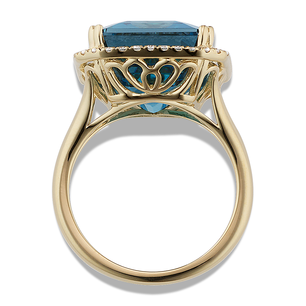 Nascha London Blue Topaz & Diamond Halo Ring | Shane Co.