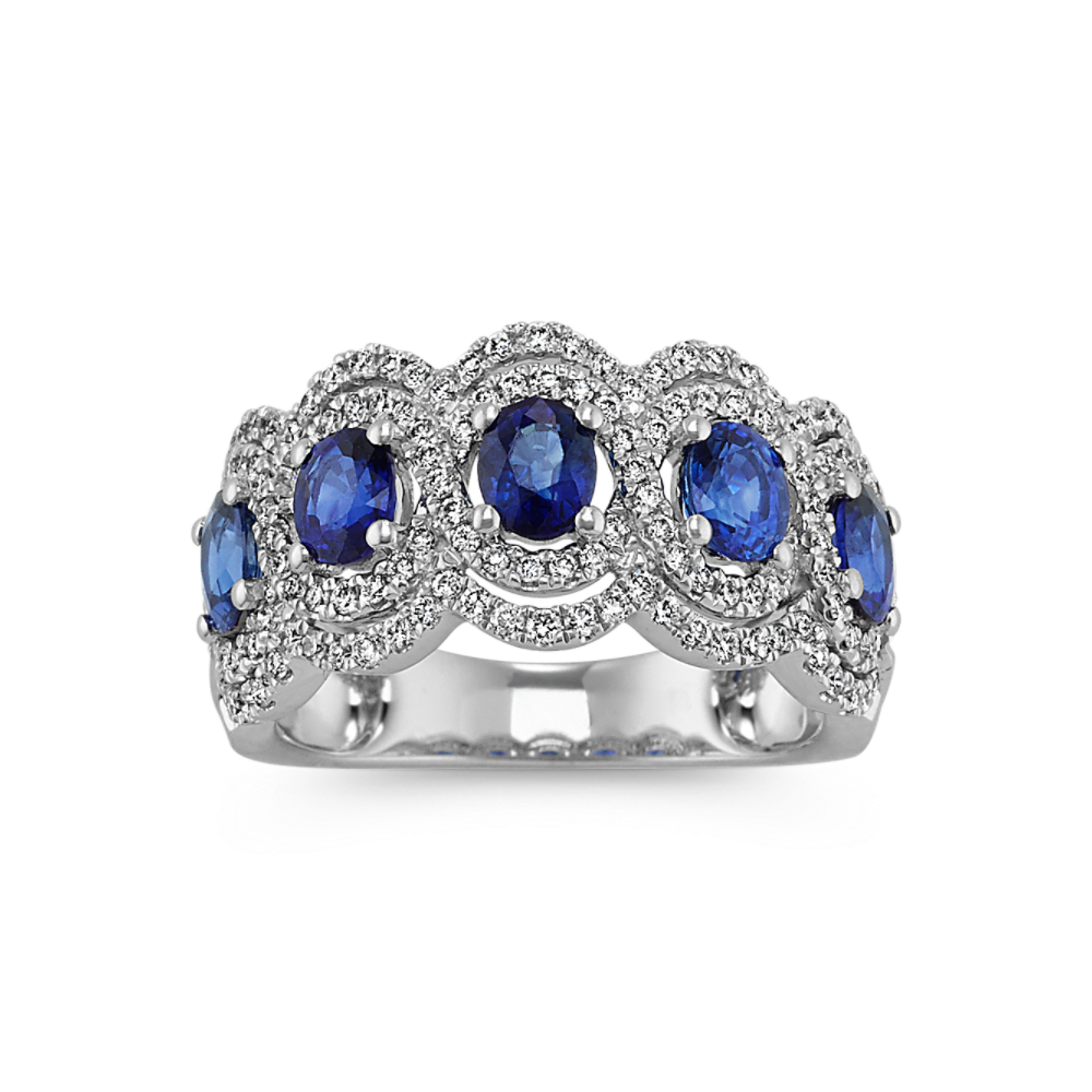 Oval Five-Stone Traditional Sapphire and Diamond Ring | Shane Co.