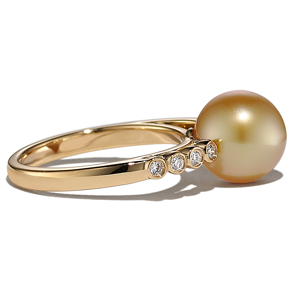 Paradiso 9mm Cultured South Sea Pearl Ring and Diamond Ring | Shane Co.