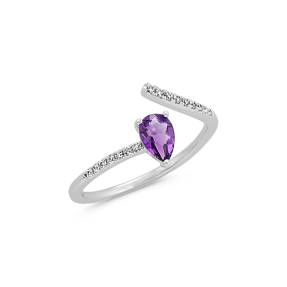 Pave-Set Diamond and Pear-Shaped Amethyst Ring | Shane Co.