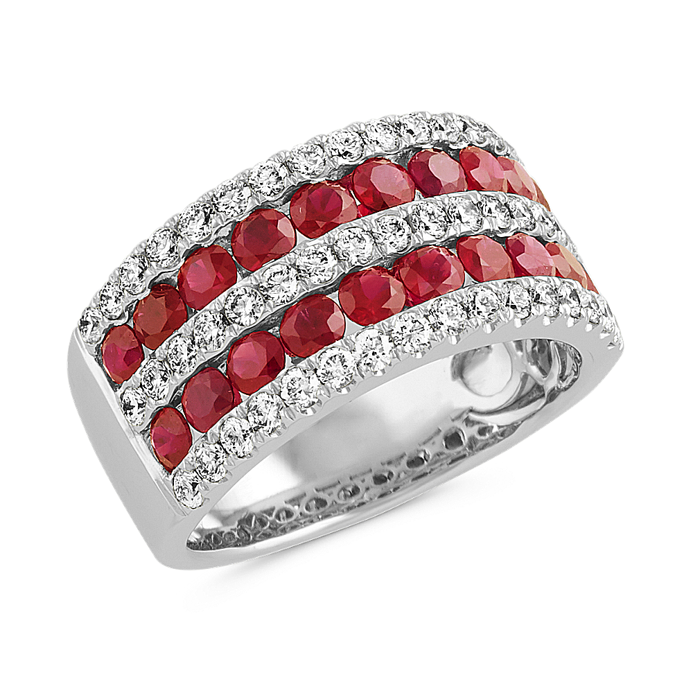 Pave-Set Ruby and Diamond Ring in 14k White Gold | Shane Co.