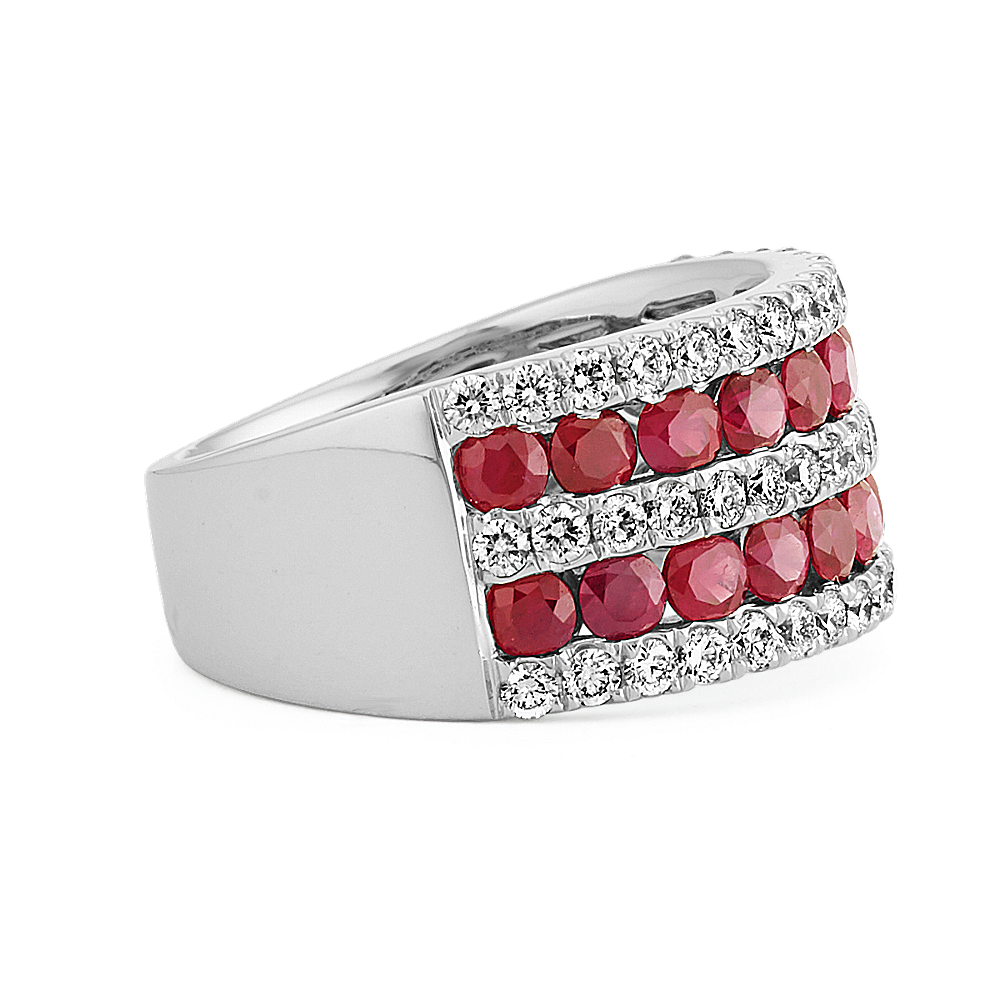 Pave-Set Ruby and Diamond Ring in 14k White Gold | Shane Co.