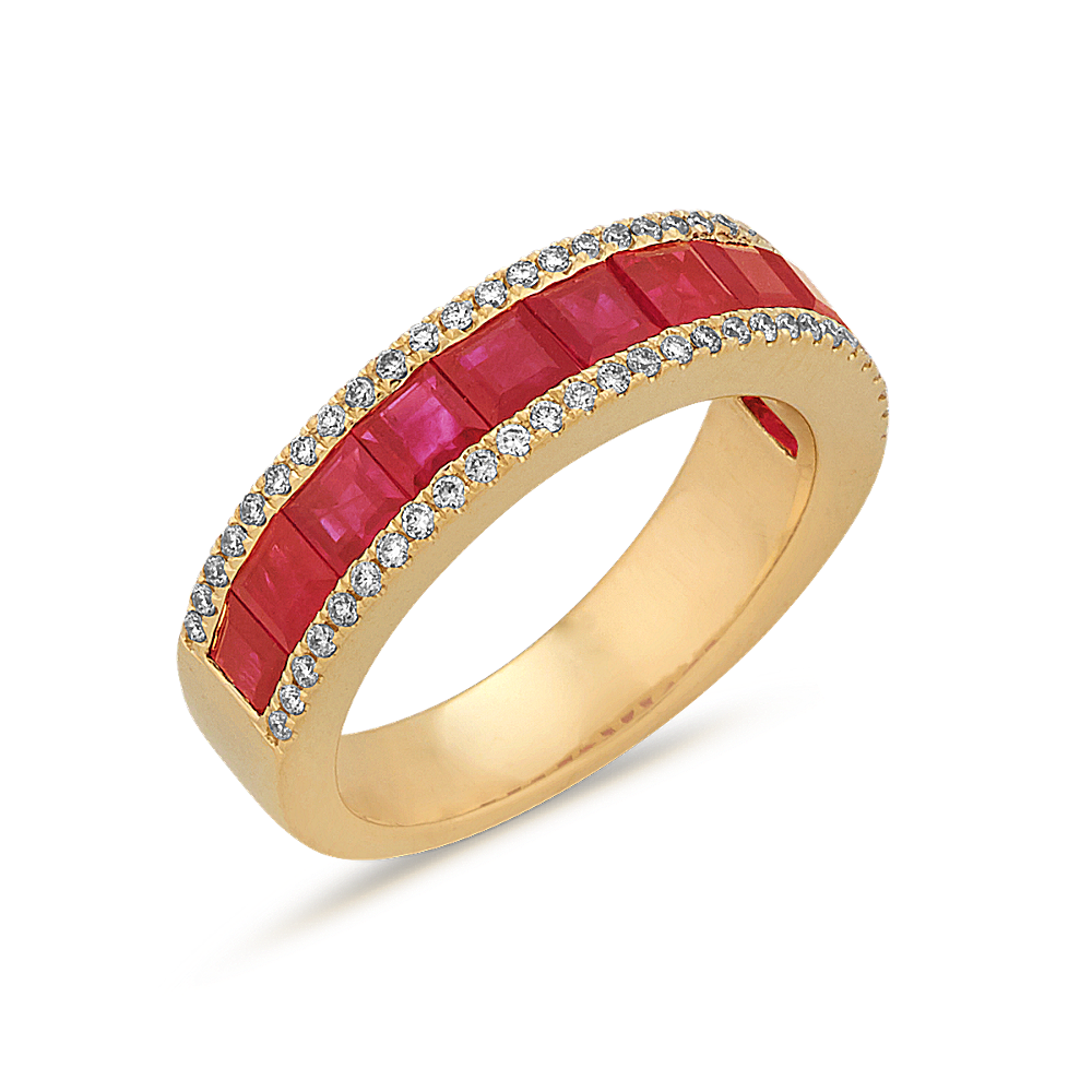 Pave-Set Square Ruby and Round Diamond Ring | Shane Co.
