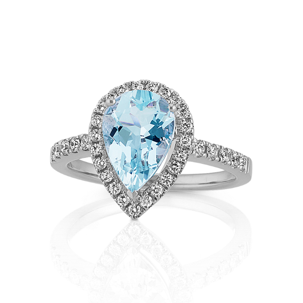 Locklyn Aquamarine & Diamond Halo Ring | Shane Co.