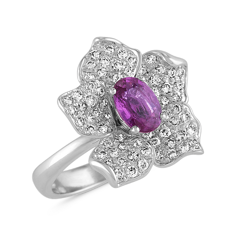 Raspberry Sapphire and Diamond Flower Ring | Shane Co.