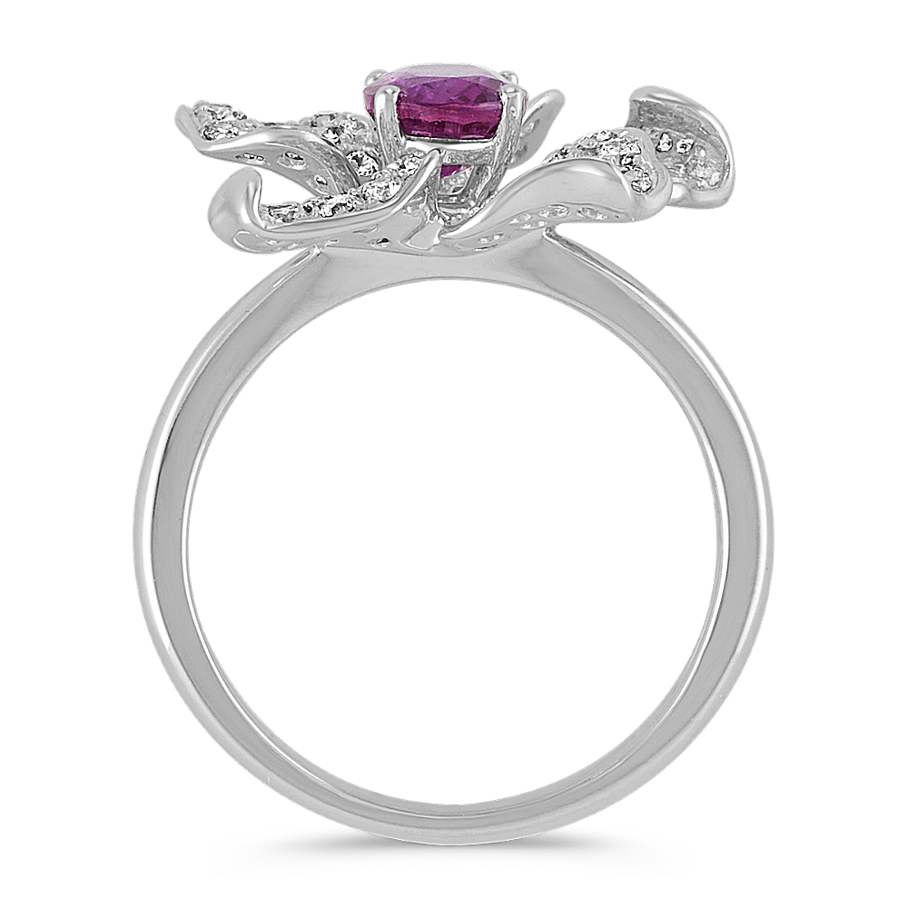 Raspberry Sapphire and Diamond Flower Ring | Shane Co.