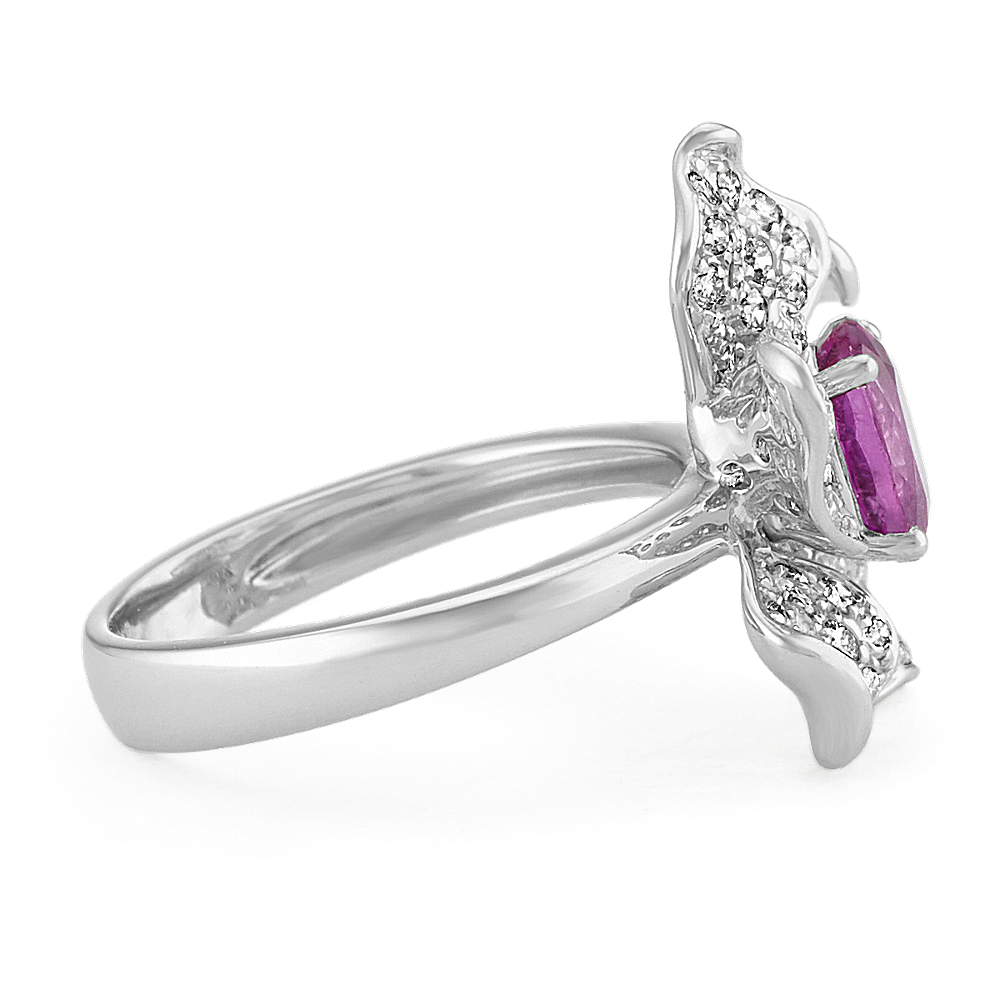 Raspberry Sapphire and Diamond Flower Ring | Shane Co.