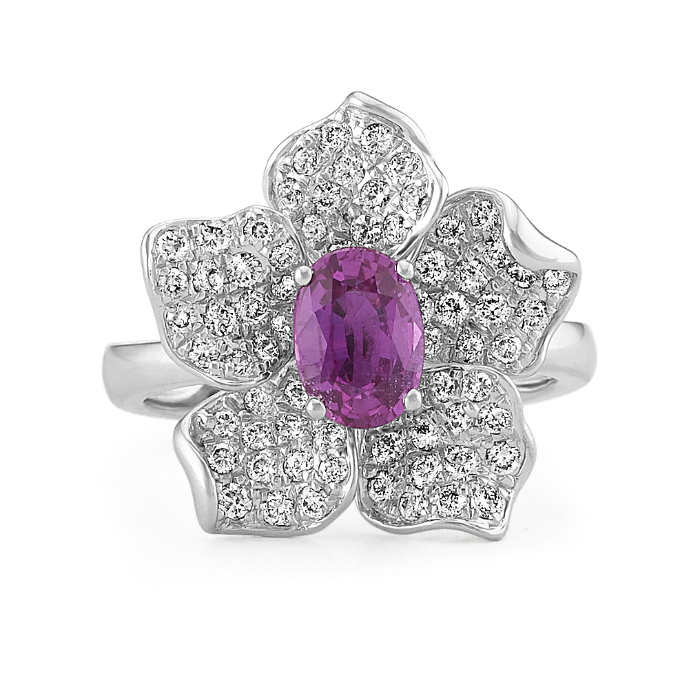 Raspberry Sapphire and Diamond Flower Ring | Shane Co.