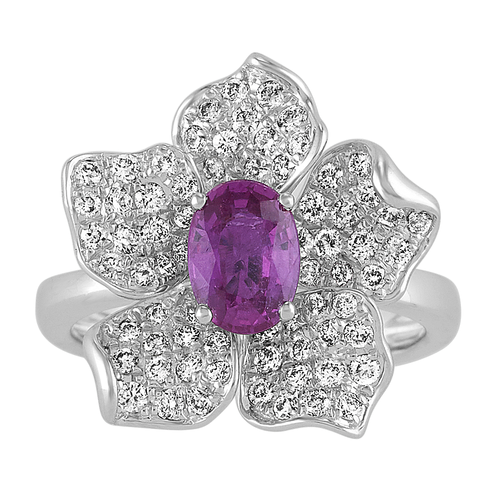 Raspberry Sapphire and Diamond Flower Ring | Shane Co.
