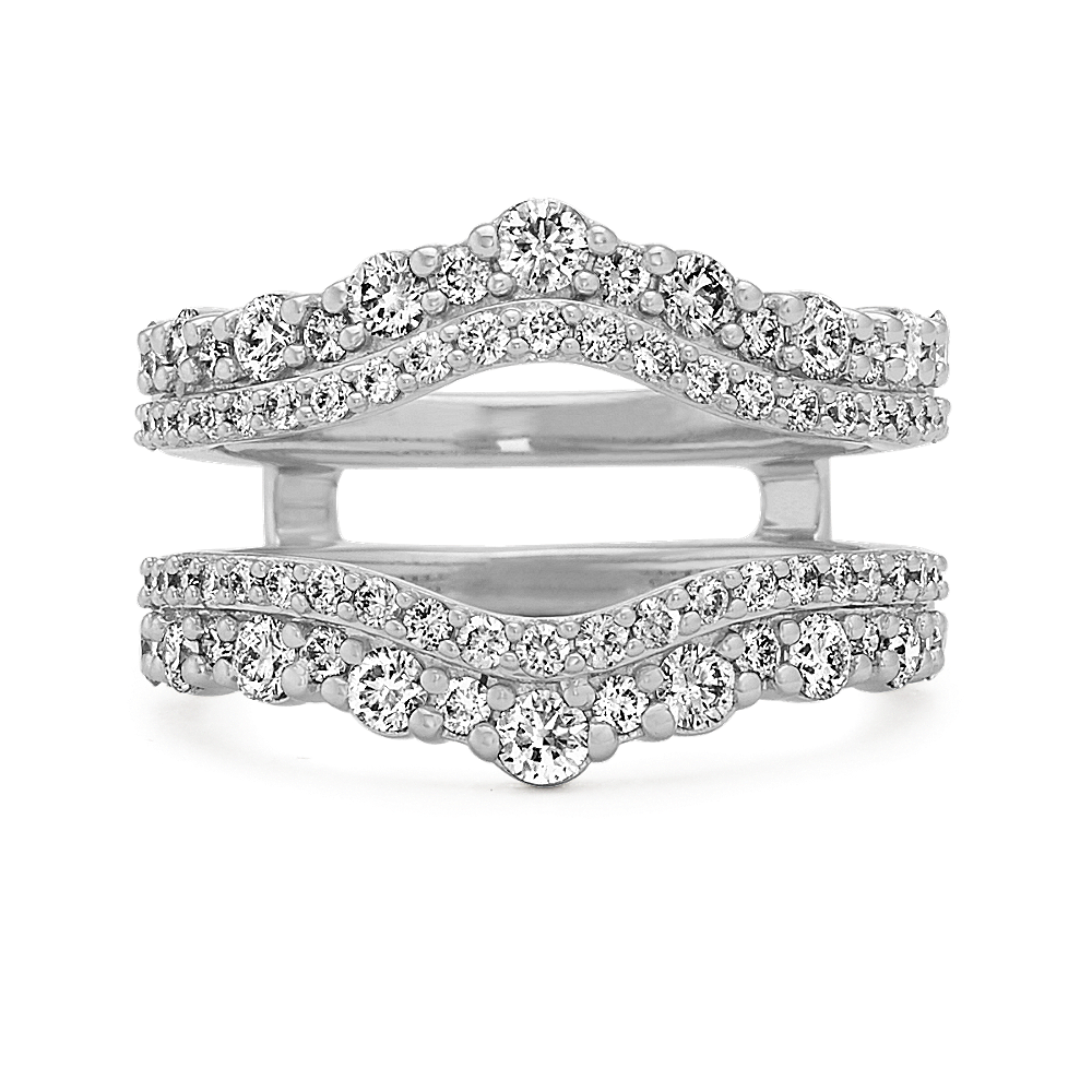 Round Diamond Contour Engagement Ring Guard in 14k White Gold | Shane Co.