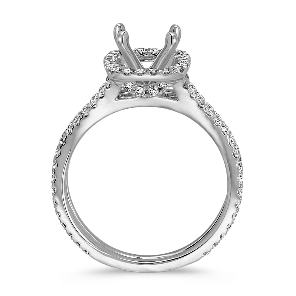 Round Diamond Cushion Halo Split Shank Engagement Ring | Shane Co.