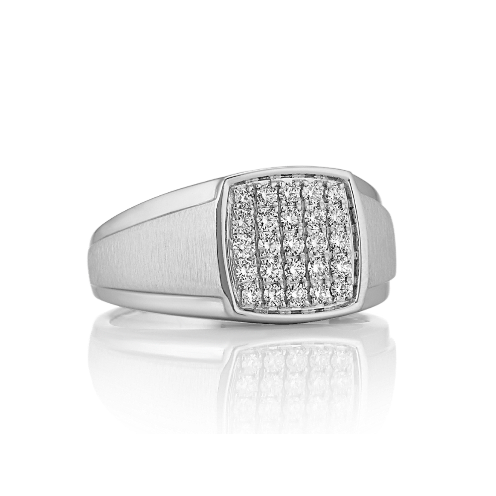 Beacon 14K White Gold & Pave Signet Ring (12mm) | Shane Co.