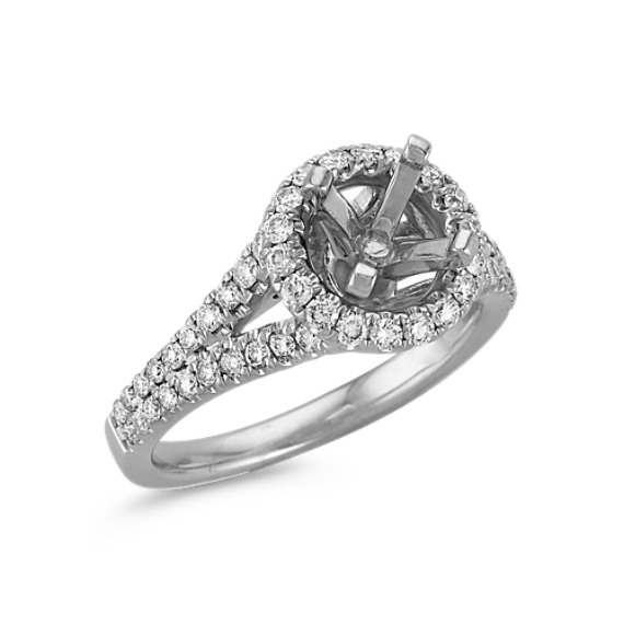 Round Halo Split Shank Engagement Ring with Diamond Accent | Shane Co.