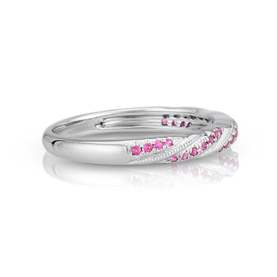 Round Pink Sapphire Stackable Ring | Shane Co.
