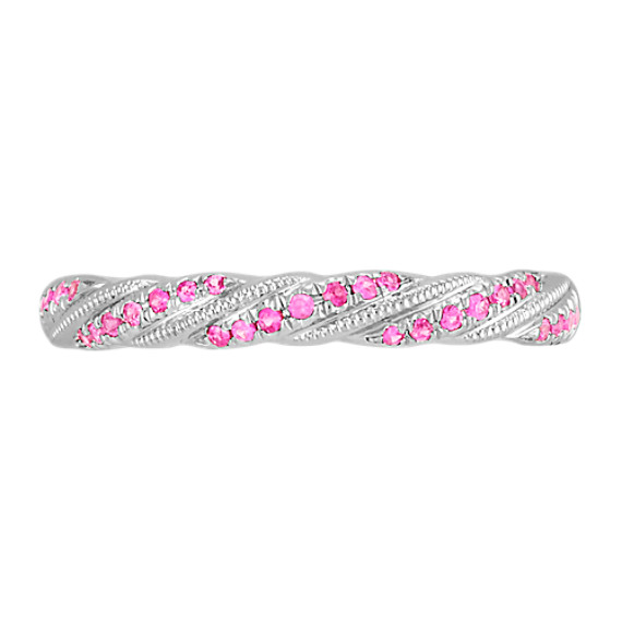 Round Pink Sapphire Stackable Ring | Shane Co.