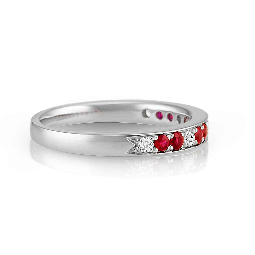 Round Ruby and Diamond Ring in 14k White Gold | Shane Co.