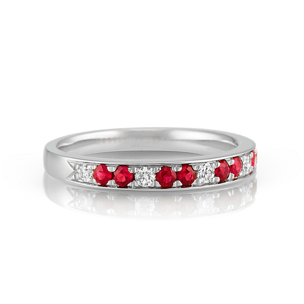 Round Ruby and Diamond Ring in 14k White Gold | Shane Co.