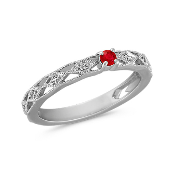 Round Ruby and Round Diamond Vintage Stackable Ring | Shane Co.