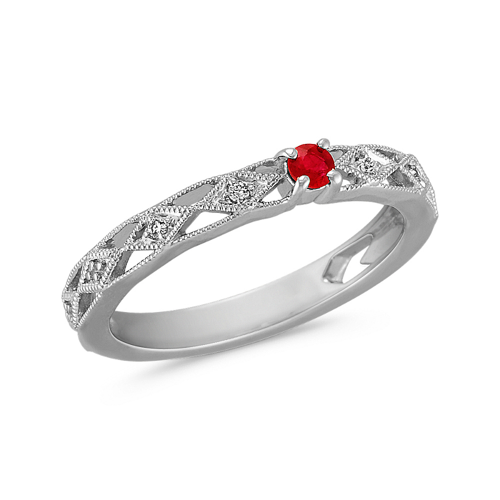 Round Ruby and Round Diamond Vintage Stackable Ring | Shane Co.