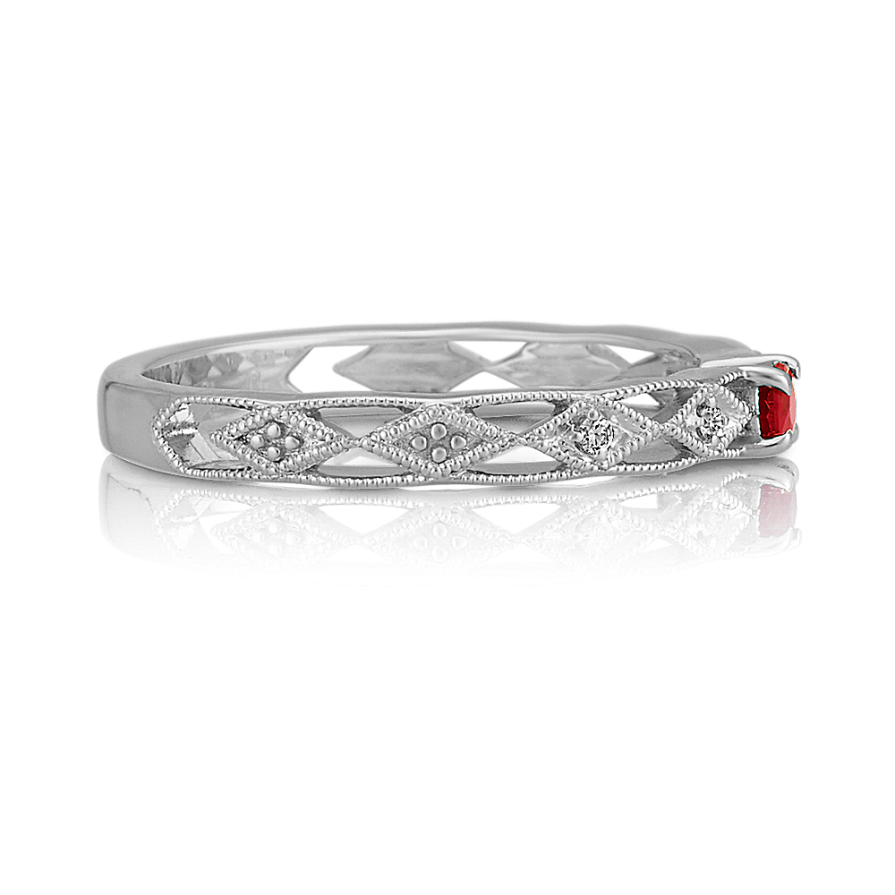 Round Ruby and Round Diamond Vintage Stackable Ring | Shane Co.