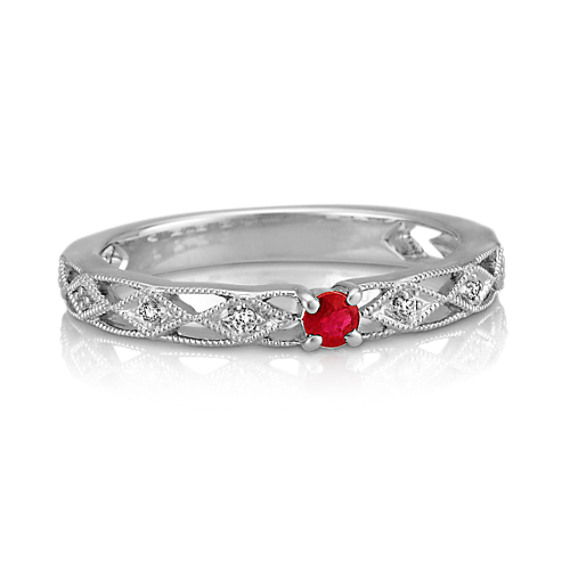 Round Ruby and Round Diamond Vintage Stackable Ring | Shane Co.
