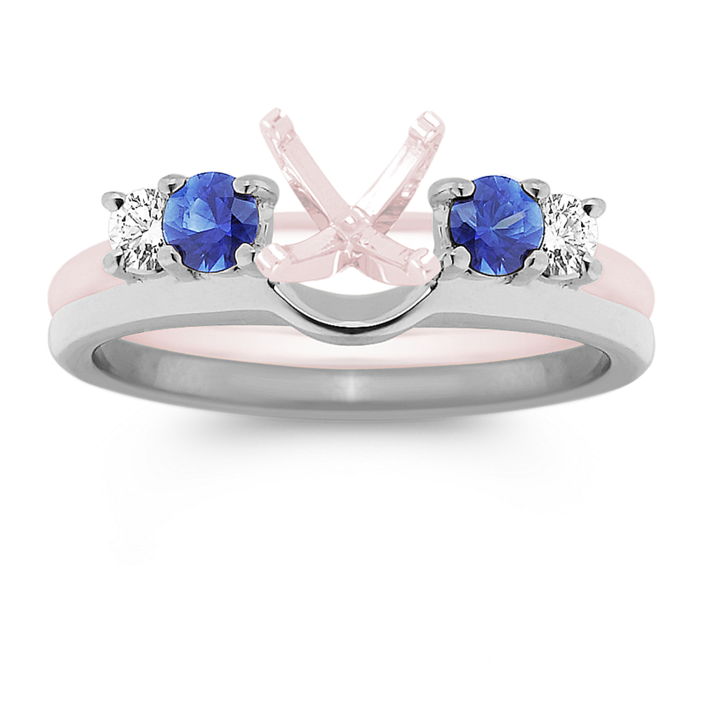 Round Sapphire and Diamond Solitaire Engagement Ring Wrap in White Gold ...