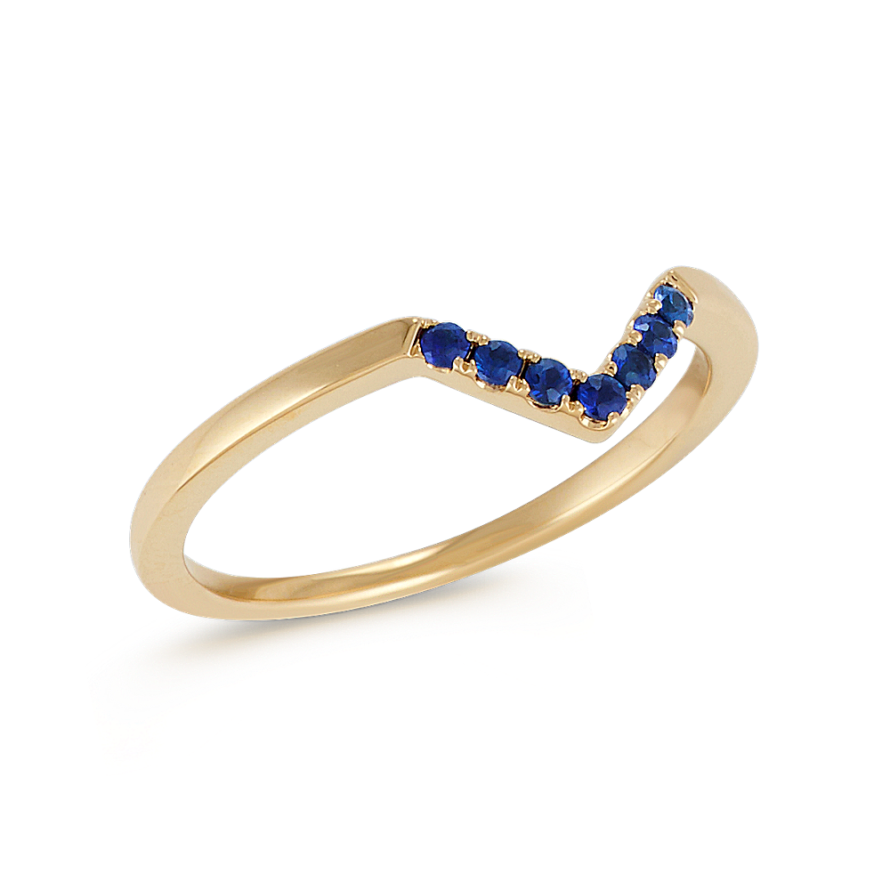 Round Traditional Sapphire 14k Yellow Gold V Ring | Shane Co.