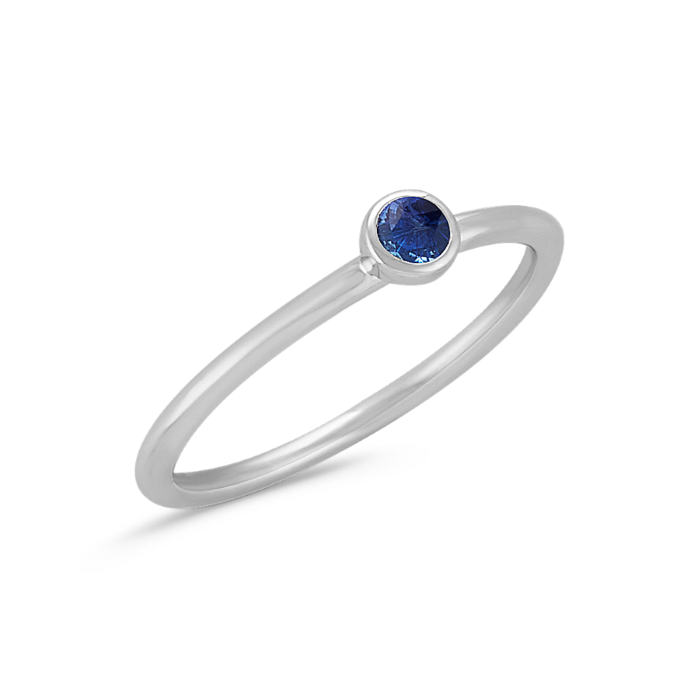 Round Traditional Sapphire Stackable Ring in 14k White Gold | Shane Co.