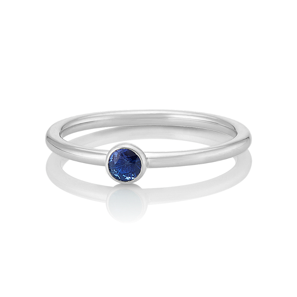 Round Traditional Sapphire Stackable Ring in 14k White Gold | Shane Co.