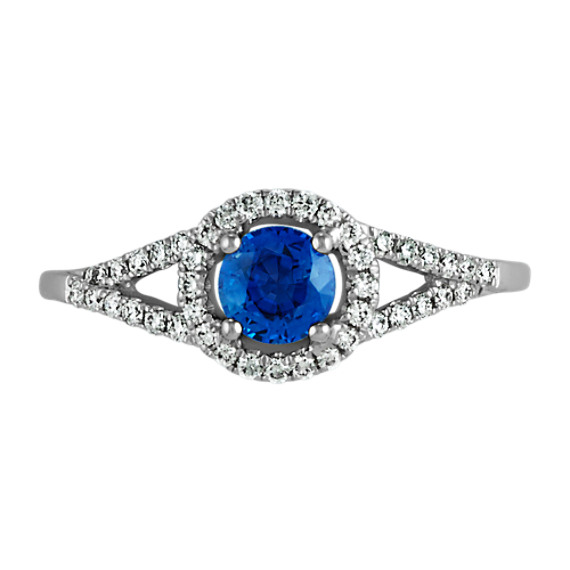 Round Traditional Sapphire and Diamond Split Shank Ring | Shane Co.