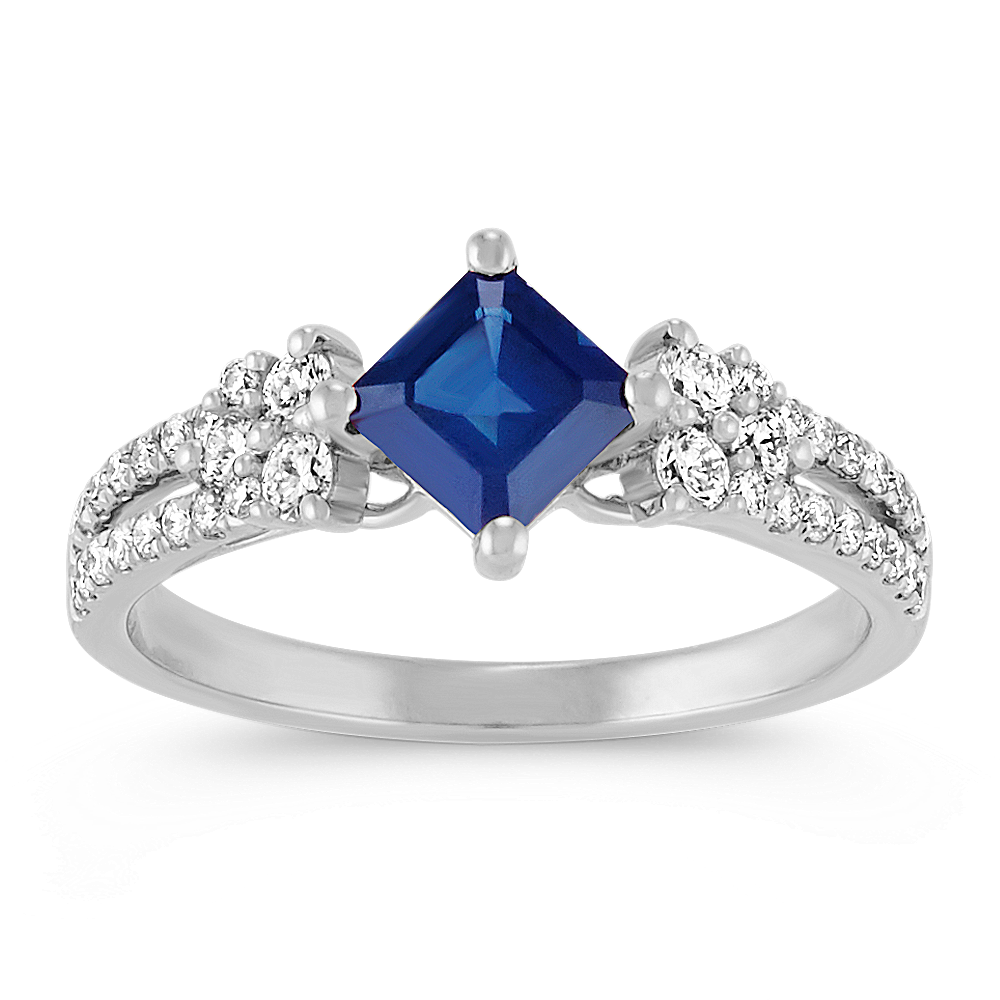 Square Cut Traditional Sapphire and Round Diamond Fashion Ring | Shane Co.