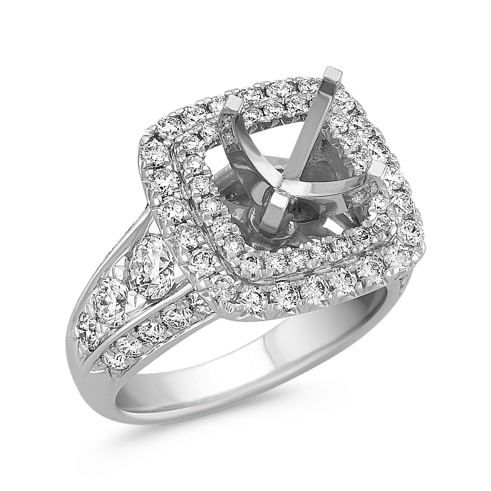 Square Double Halo Engagement Ring with Pave-Set Round Diamonds | Shane Co.