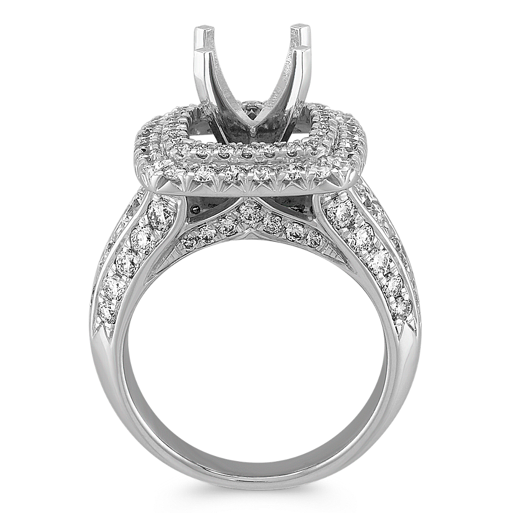 Square Double Halo Engagement Ring with Pave-Set Round Diamonds | Shane Co.