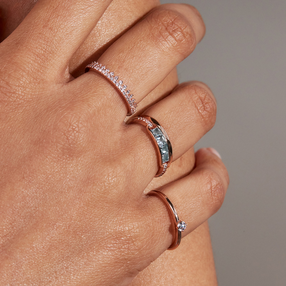 Stackable Pave-Set Round Diamond Ring in Rose Gold | Shane Co.