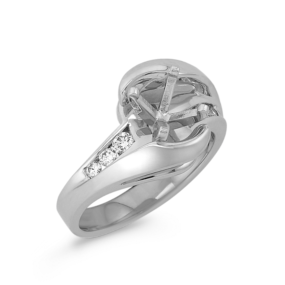 Swirl Diamond Engagement Ring with Channel Setting in White Gold ...