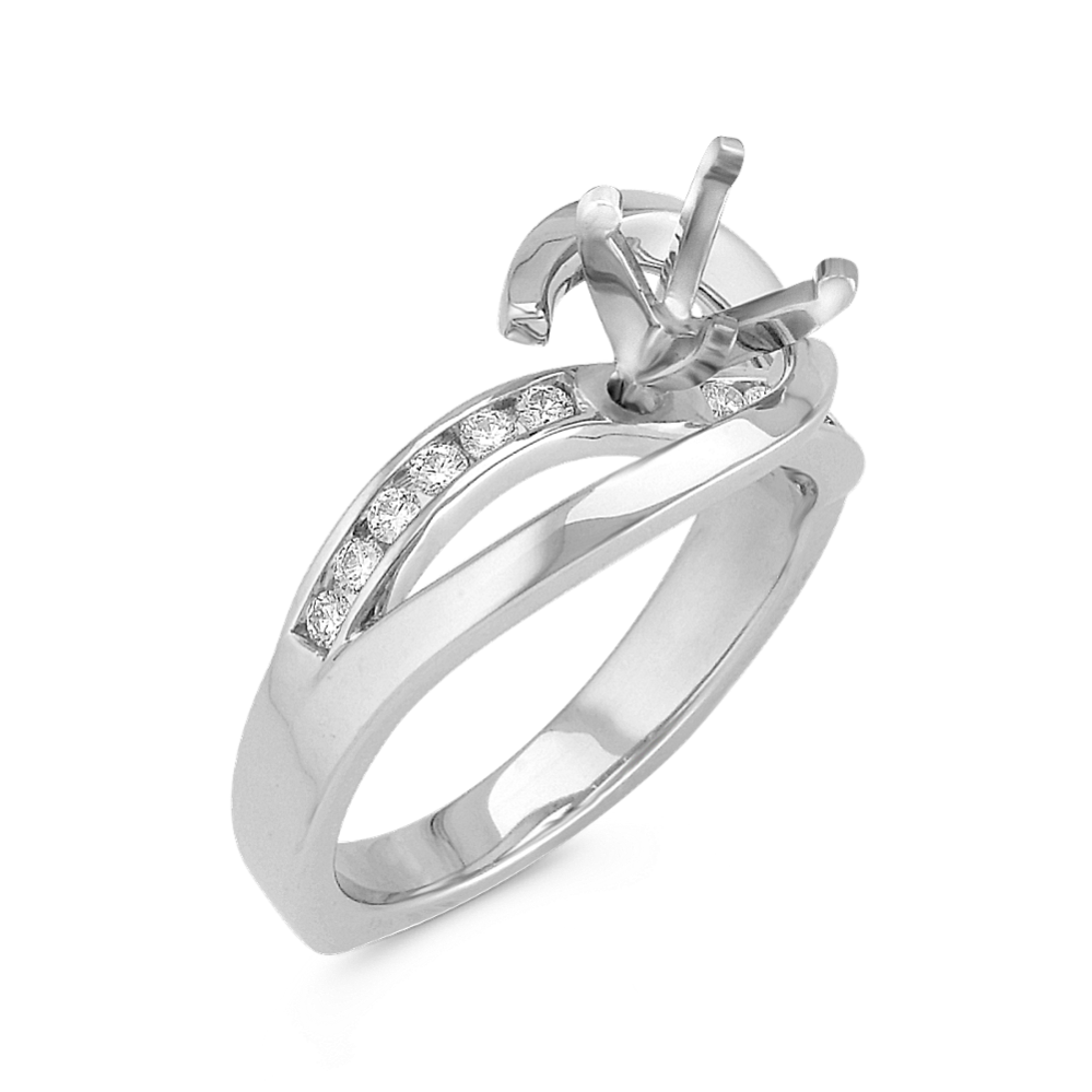 Swirl Diamond Engagement Ring with Channel-Setting in White Gold ...
