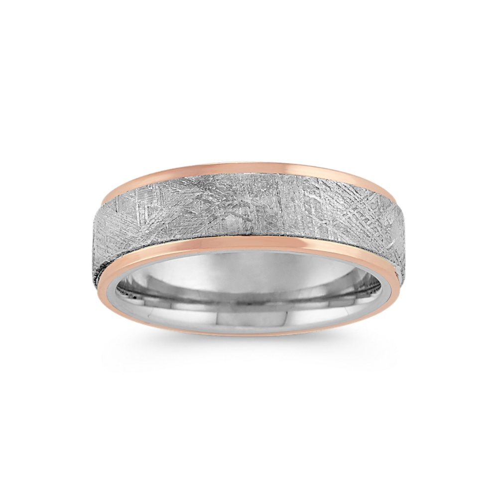 Fowler Textured Meteorite, Cobalt and 14k Rose Gold Ring (7mm) | Shane Co.