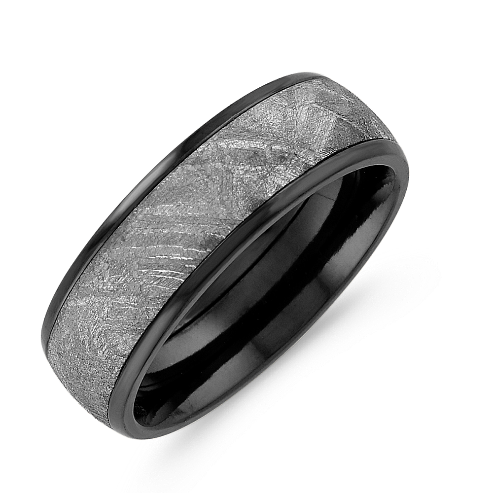 Textured Meteorite and Black Zirconium Mens Ring (7mm) | Shane Co.