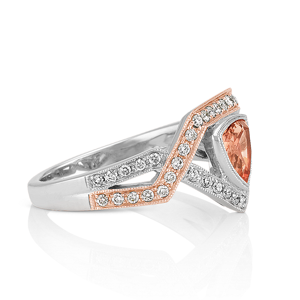 Trillion Peach Sapphire and Round Diamond Ring | Shane Co.